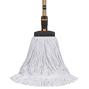 SWOPT Premium Cotton Mop + 60" EVA Foam Comfort Grip Wooden Handle, Combo — Mop Head with Long Handle Interchangeable with All SWOPT Cleaning Products — Mop Safe for Wood, Laminate or Tile