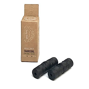 Organic Bamboo Fibre with Activated Charcoal Floss REFILLS with Tea Tree and Peppermint essential oils 60 m/66 yds - by Lucky Teeth (2 Pack)