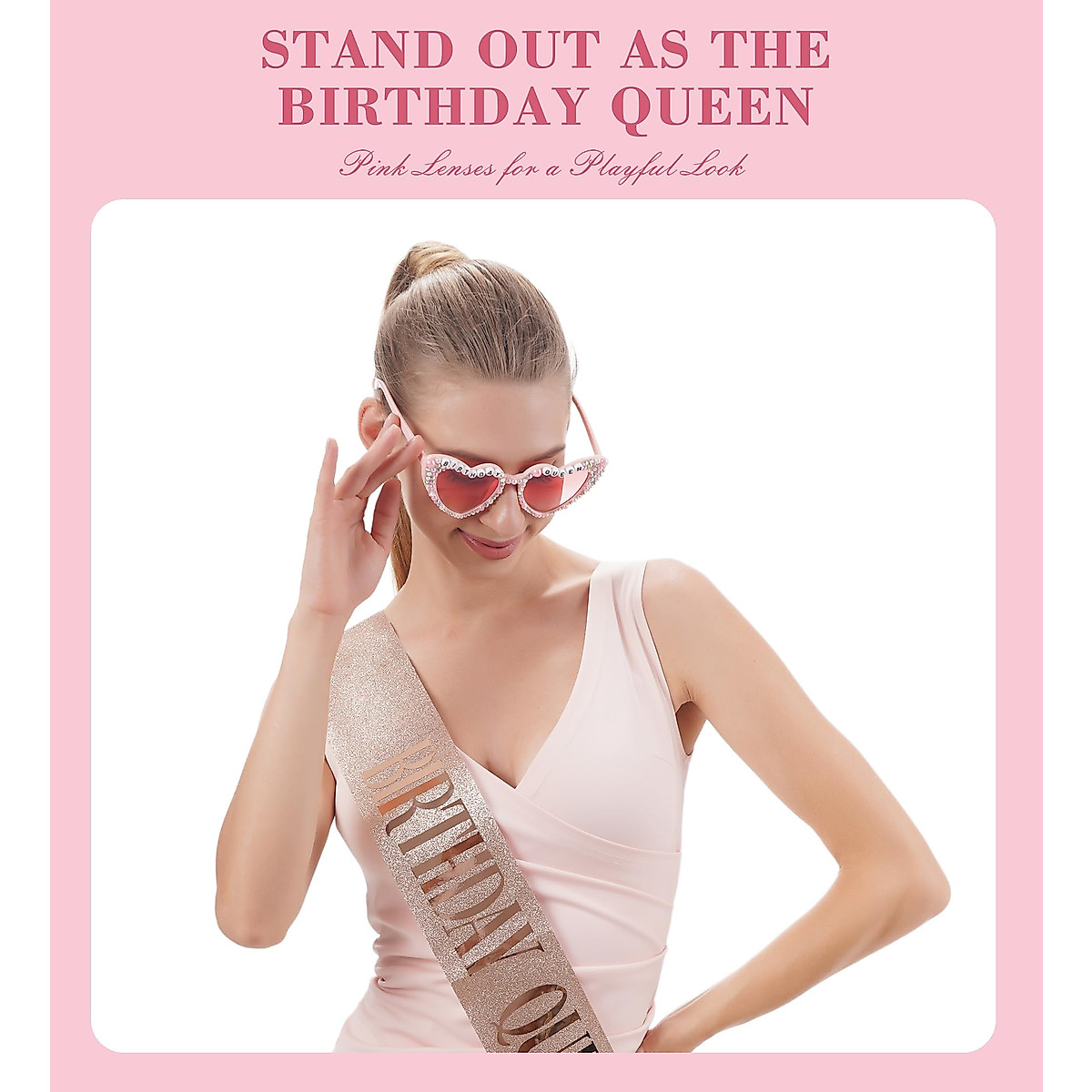 Birthday Glasses for Women- 'Birthday Queen' Birthday Sunglasses for Happy Birthday Party Gifts Accessories Party Favors (Pink)