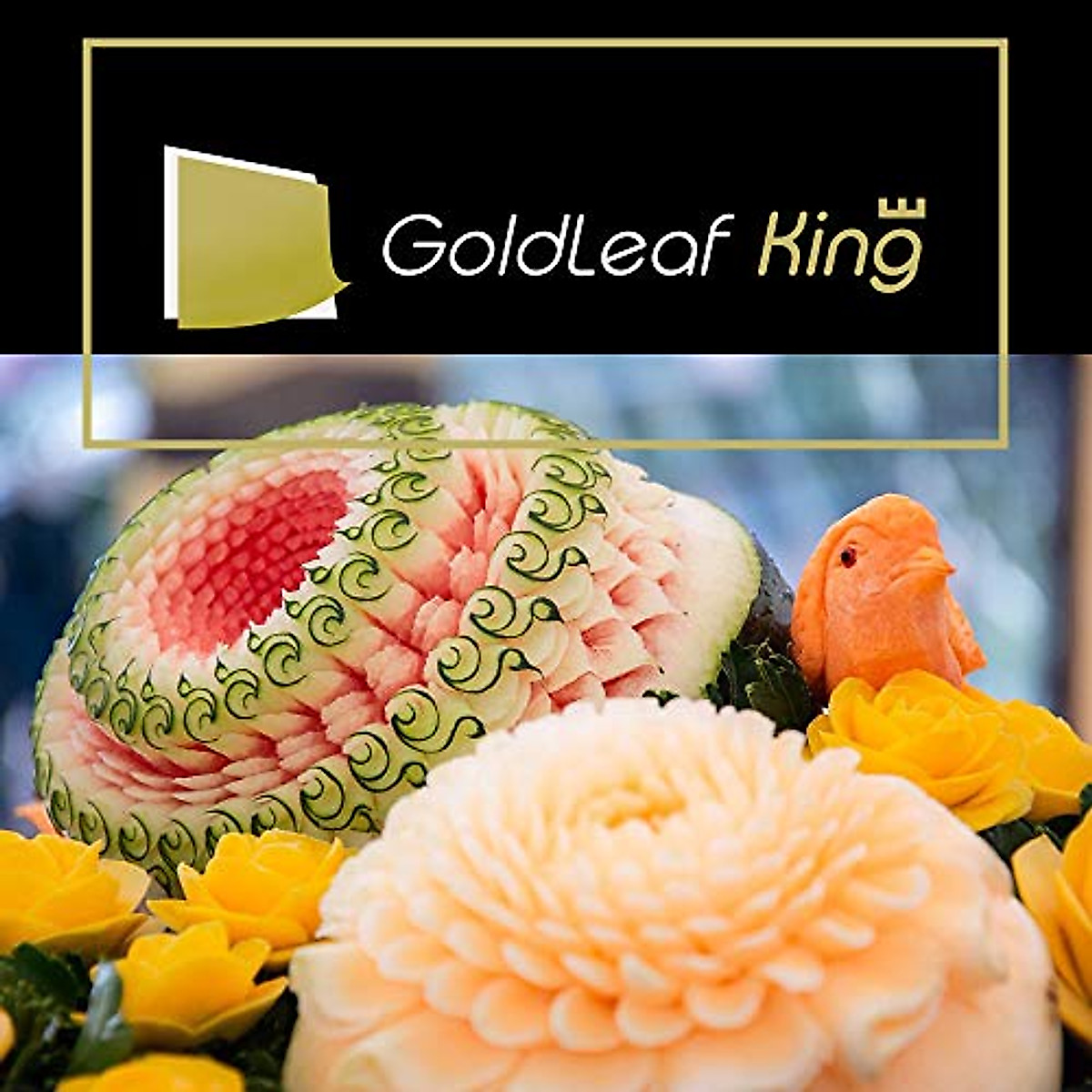 GoldleafKing Fruit Carving Knife Set of 2 | 2, 2.5 Inch Orange Handle | Fruit Carving Tools Carving Knives | Knife - Carving Knives for Fruits and Vegetables - Free 1 Mini Carving Guide Book