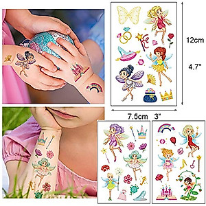 Yarlilyan 100+ Fairy Glitter Tattoos for Girls, Children Birthday Party Favor Temporary Tattoo Sticker, Magic Fantasy Butterfly Flower Pink Fake Waterproof tattoo on kids Body Hand Arm Face 10 Sheets