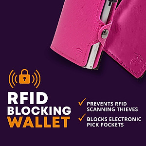 Card Blocr Womens Slim Wallet for Small Purses, Pop Up Wallet with Anti Theft RFID Blocking Credit Card Holder for Women in Pink PU Saffiano
