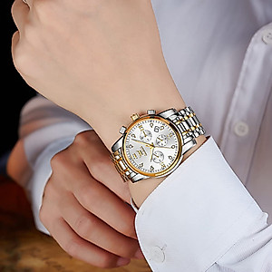 OLEVS Chronograph Multifunction Watches for Men Two-Tone White Dial Waterproof Sport Wrist Watches for Father Husband Boyfriend Son Father's Day Gifts