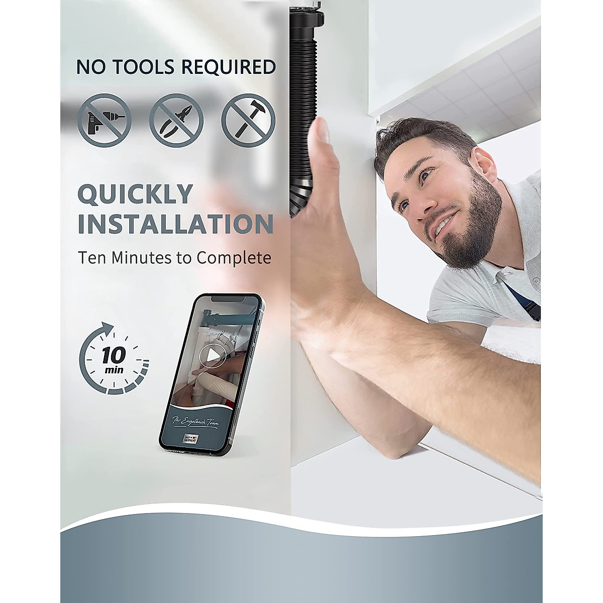 Upgraded 2 in 1 Bathroom Sink Drain Kit with Flexible P-Trap, Suitable for 1-1/4'' or 1-1/2'' PVC Drain Pipe, Pop Up Drain with Anti-clogging Sink Stopper, Ten Minutes Easily Installation