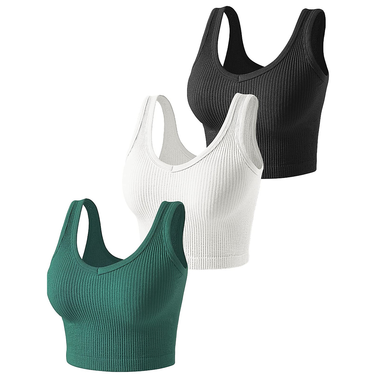 3 Pieces Womens Tank Tops Cute Sexy Going Out Ribbed Summer Tops Black White Crop Tops for Women(S055M-heibailv)