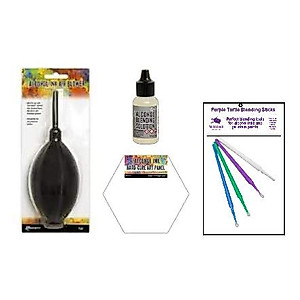 Ranger Alcohol Ink Accessories Bundle - Includes Alcohol Ink Air Blower, 3 pk Hard-Core Art Panels, Mini Blending Solution and PTP Flash Deals Blending Sticks