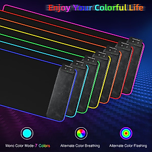 RGB Gaming Mouse Pad with Wireless Charging 10W, 31.5"x11.8" X-Large Desk Mat Protector, [9 Light Modes] [Light Switch] [Non-Slip Rubber Base] [Waterproof] Keyboard Mat