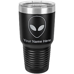 LaserGram 30oz Vacuum Insulated Tumbler Mug, Alien Head, Personalized Engraving Included (Black)