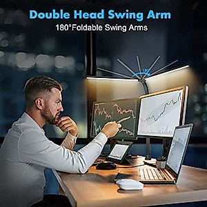 Anyuainiya Double Head LED Desk Lamp, 80CM/31.5IN Wide Lighting Architect Desk Lamps for Home Office, 24W 5 Color Flexible Adjustable Lighting Eye Protection Modern Desk Lamp for Study Reading