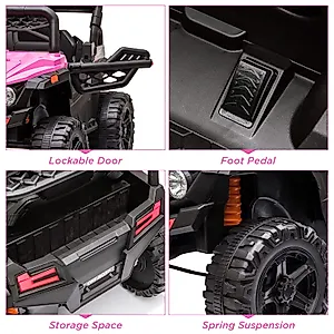Nasitip 12V Kids Ride On Car Truck w/Parent Remote Control, Spring Suspension, LED Lights, AUX Port, Music (Rose, no Tent)