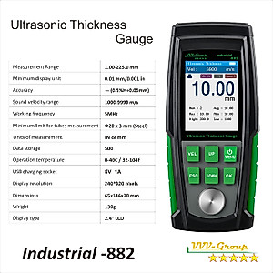 Ultrasonic Thickness Gauge Industrial-882 / Steel, Metals, Plastic, Glass, PVC, Pipes Thickness Gauge Meter – Range 0.039 to 8.85 inch| 2.4” HD Color LCD | Auto Calibration (All materiаl)