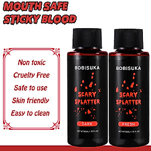 BOBISUKA 2PCS Halloween Fake Blood Makeup Kit - Fresh Red + Dark Red Realistic Washable Special Effects SFX Makeup Set, for Zombie Vampire Cosplay Monster Mouth Clothes Dress Up
