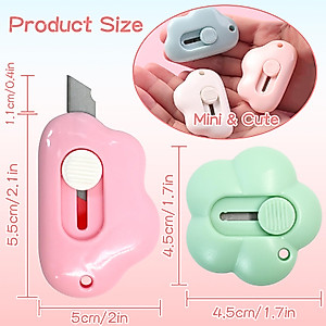 6 Pack Mini Box Cutter, Cute Letter Opener, Small Utility Knives, Retractable Paper Package Cutter Slice Safety, Aesthetic Office Supplies Stationary for Women Girls, Cloud and Flower Shape