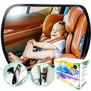 KINSEI Baby Car Mirror - Rear View Baby Car Back Seat Mirror - Child Observation Mirror Wide Convex and Shatterproof - 2 way of Connection Suitable for both Rear-facing and Forward-facing