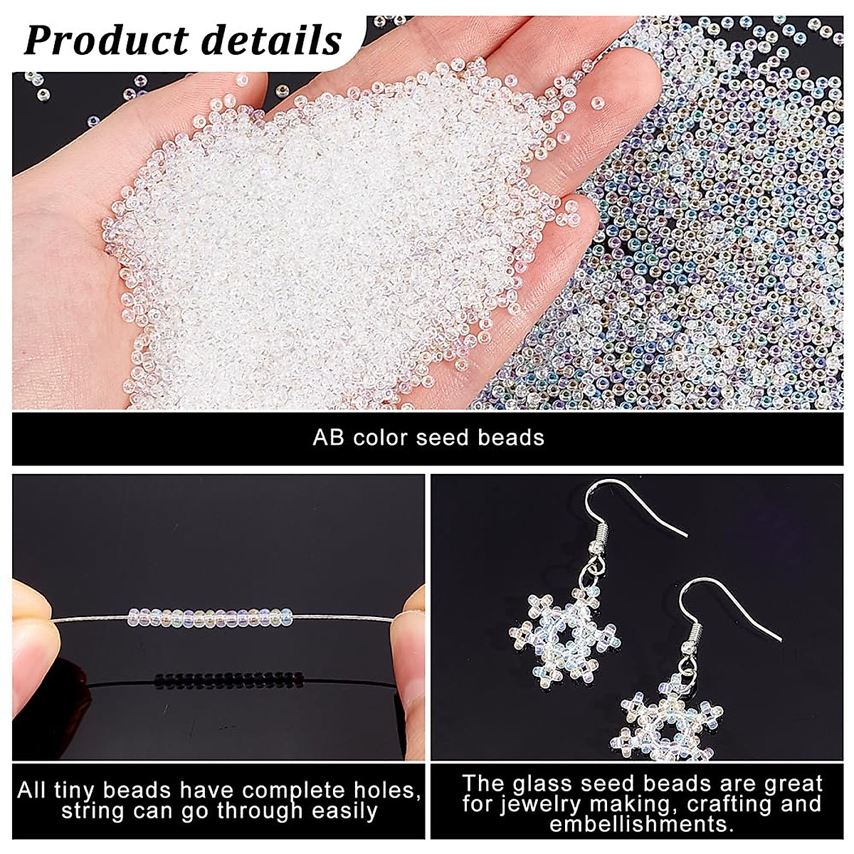 PH PandaHall 6000Pcs 11/0 2mm Glass Seed Beads Round Waist Beads Mini Spacer Beads for Earring Bracelet Necklace Jewelry Making, AB Color