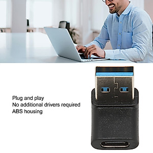 Jopwkuin Right Angle USB C to USB A Adapter, USB A Male to Type C Female Adapter Practical Wide Applicability ABS Material for Laptop