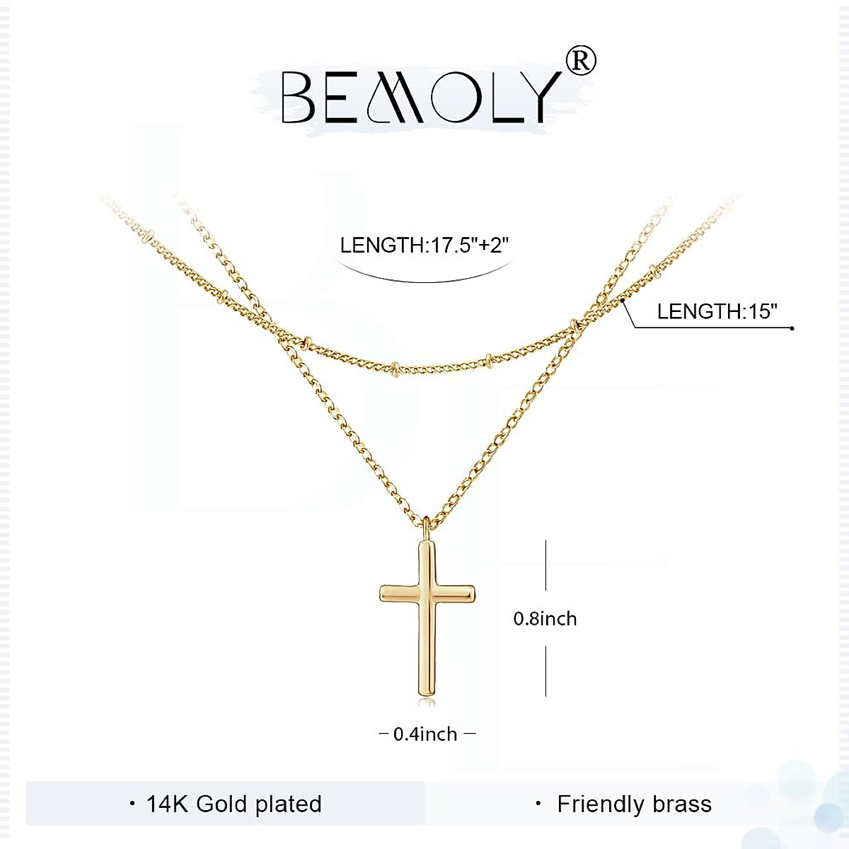 Befettly Women 14k Gold Filled Polished Layered Cross Necklace