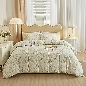 MKXI Country Floral Comforter Twin XL Botanical Comforter Set White with Green Plants Print Lightweight Floral Bedding for Girls All Seanson Warm Soft Bed Comforter Sage Green Floral Twin Size