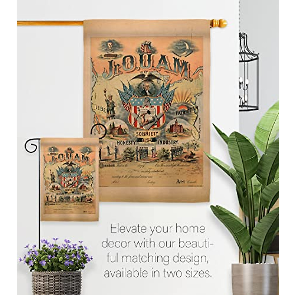Americana Home & Garden Jr. O. U. A. M. Garden Flag Set Wood Dowel Americana US Historic July Memorial Veteran Independence United State American House Banner Small Yard Gift Double-Sided, Made In USA