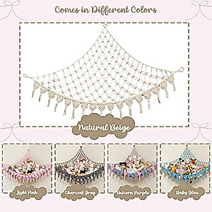 Abby Baby X-Large Stuffed Animal Storage Hammock with LED Lights – 25LB Capacity Toy Net for Stuffed Animals, Squishmallow Net for Stuffed Animals Corner, Plush Hammock for Playroom, Plush Net, Beige