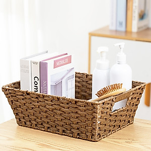 Wicker Basket, Decorative Woven Storage Basket, Waterproof Storage Basket Organizer, Wicker Storage Basket, Brown Basket, 1 Pack