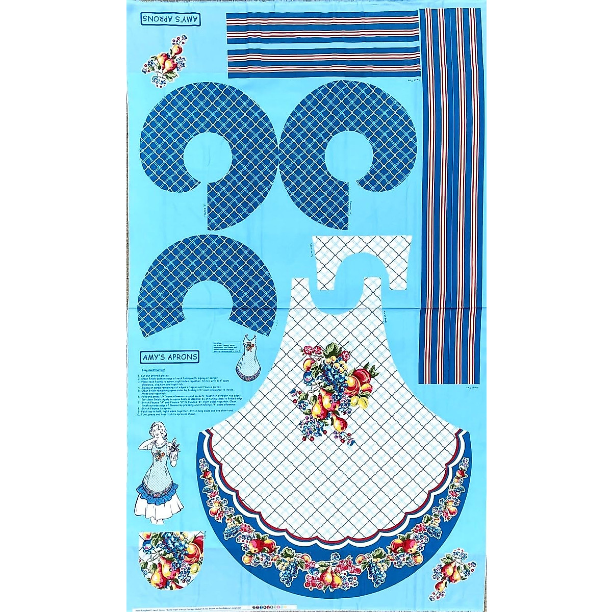 Easy Cut and Sew Adorable Retro Apron Kit - Colorful"Retro Fruit" (35" x 62" Fabric Panel)