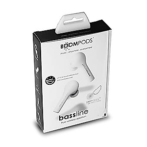 BoomPods Bassline True Wireless Earbuds - Bluetooth in-Ear Headphones, Water/Sweat Resistant, Compact Travel Charging Case, Instant Connection, TWS (White)