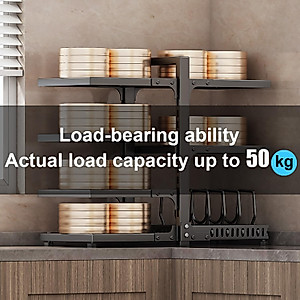 OUTIOE Heavy Duty Pots and Pans Organizer under Cabinet, 7-Tier Adjustable Pan Organizer Rack for Kitchen Cabinet Organizers and Storage (Black)