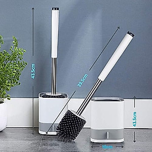 Toilet Brush and Holder Set, Bathroom Toilet Bowl Brush and Caddy Cleaner Anti Slip with Sturdy Soft Silicone Bristle Removable Water Drawer Quick Drying (White)