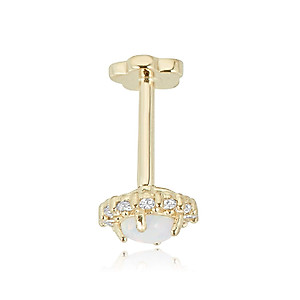 AVORA 14K Yellow Gold Simulated Opal and Simulated Diamond CZ Halo Cartilage Piercing Flat Back Earring Body Jewelry (18 Gauge)