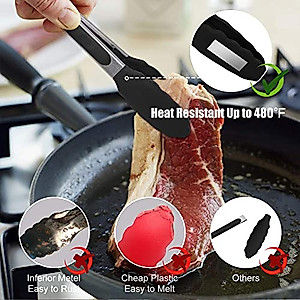 Kitchen Tongs, Set of 3 Silicone Tongs for Cooking, Stainless Steel Metal Food Tongs with Non-Stick Silicone Tips, for Food Grill, Salad, BBQ, Frying, Serving (7",9",12")