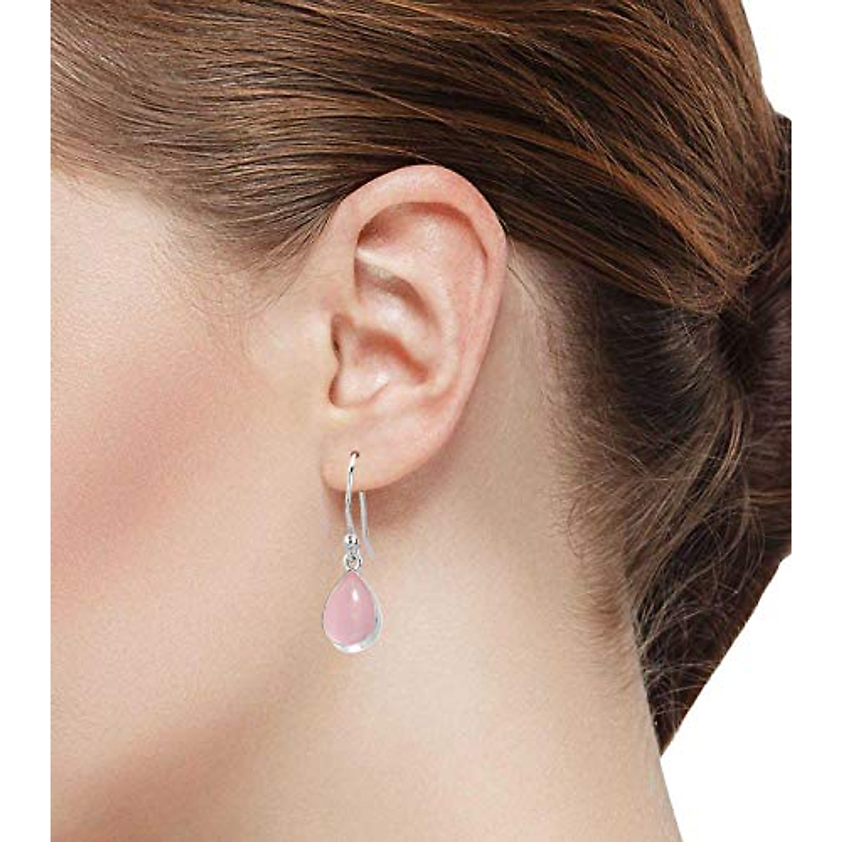 JEWELOPORIUM Pink Rose Quartz 925 Sterling Silver Earring for Women Stone Drop Dangle Handmade Silver Earring Birthday Gift Cocktail Jewelry