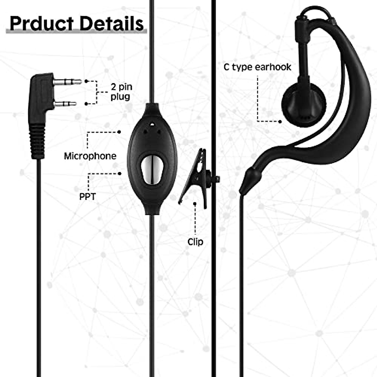 Mimorou 30 Pairs Walkie Talkie Earpiece with Mic 2 Pin Two Way Radio Ear Piece with Microphone Bulk Single Wire Earhook Headset Compatible with Baofeng UV-5R BF-888S Arcshell Retevis H-777 RT21 RT22