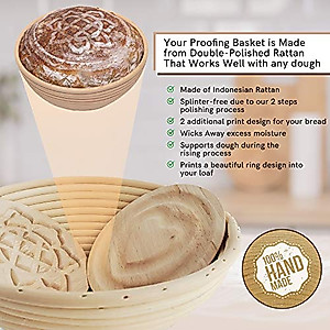 9 in Bread Proofing Basket Set - Make Sourdough Bread with our Banneton Basket and Removable Design Inserts Dough Scraper & Cloth Liner Gift for Bakers by Artizanka (Round Bottom Basket)