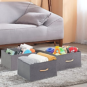 STORAGE MANIAC Storage Bins Extra Large, Foldable Storage Baskets with Handle, Fabric Clothes Storage Boxes for Shelves for Organizing Closet Shelf Nursery Toy 15.35"W x 11.4"D x 8"H, Grey 3-Pack