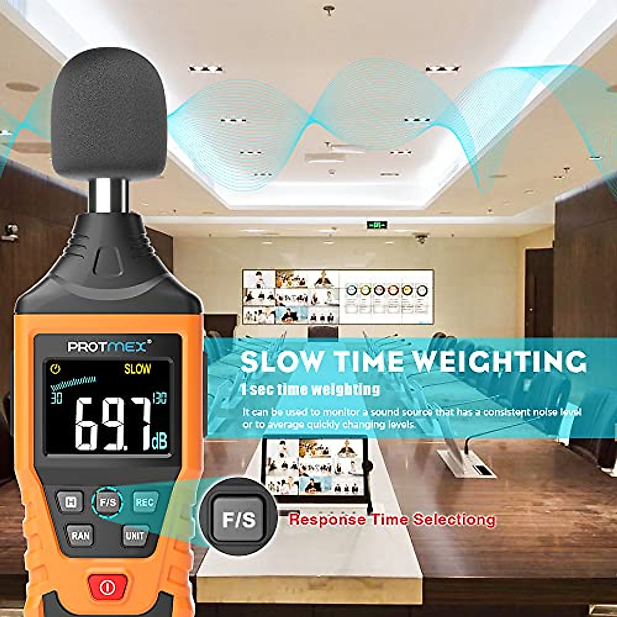 Protmex PT622A Sound Level Meter, Digital Decibel Reader Measurement, Range 30-130 dB with Large LCD Screen Display, Accuracy 1.5dB Noise Meter, Fast and Slow Selection