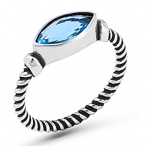 Genuine 925 Sterling Silver Marquise Brilliant Cut Cz Cubic Zirconia Blue Aquamarine Color Stone Luxury Statement, Anniversary, Promise, Birthstone or Gift for All Occasions Dainty Ring for Women (8)