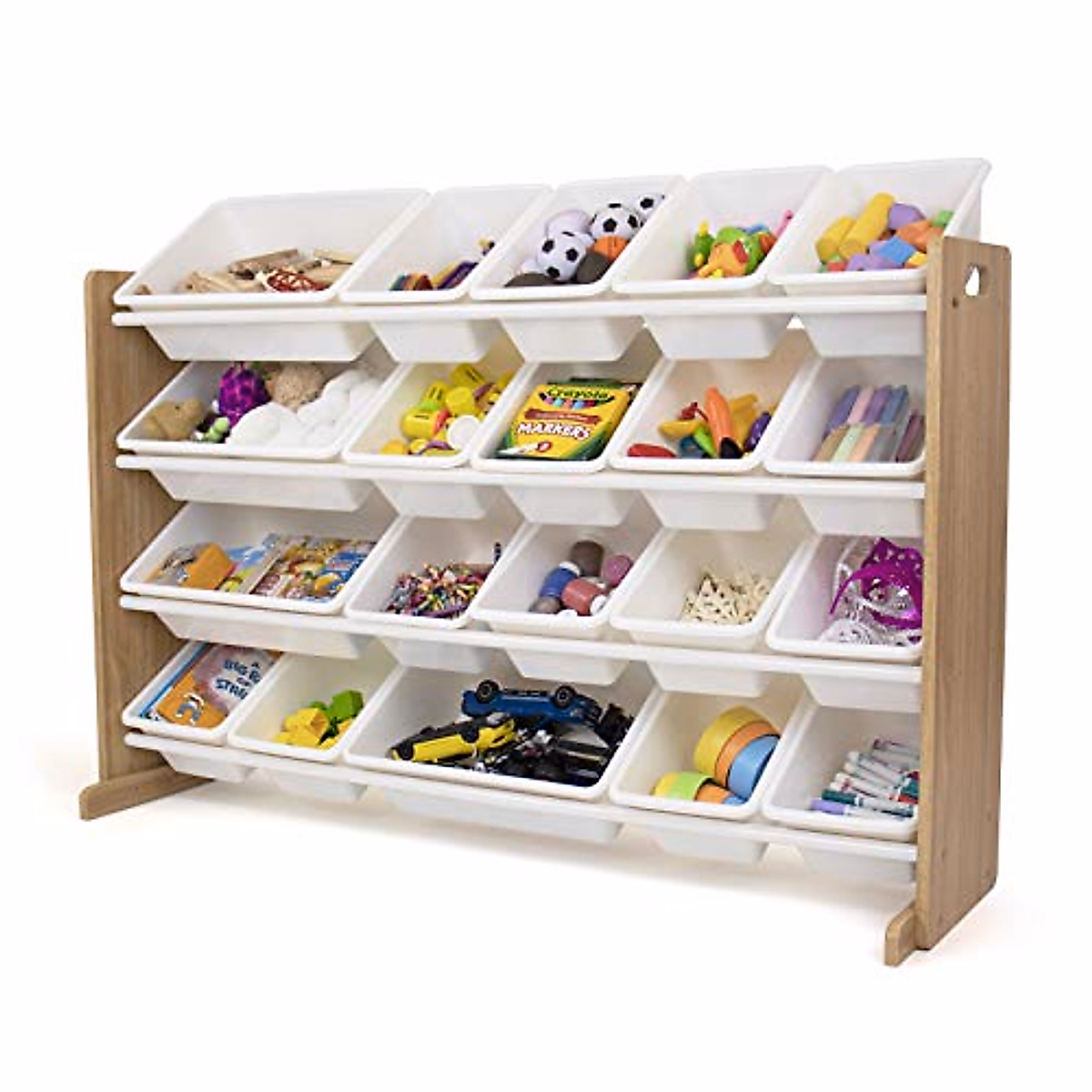 Humble Crew Toy Organizer with 20 Storage Bins, Natural/White & Natural/White Kids Book Rack Storage Bookshelf with Deep Sleeves, Universal