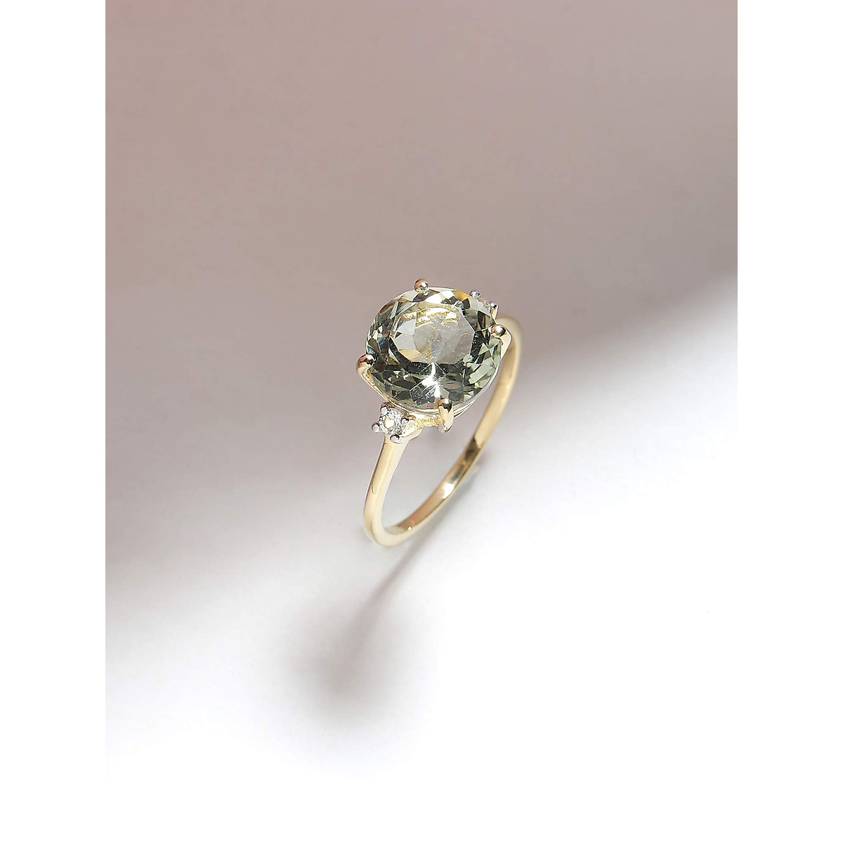 YoTreasure 3.10 Ct Green Amethyst Solid 14k Yellow Gold Ring Jewelry