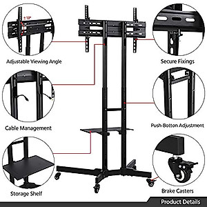 Yaheetech Mobile TV Stand with Wheels for 32-75 Inch LCD LED Screens TVs, Height-Adjustable Rolling TV Cart Hold up to 110 lbs, Trolley Floor Stand w/Tray, Max VESA 600x400mm