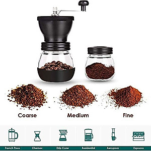 PARACITY Manual Coffee Bean Grinder with Ceramic Burr, Hand Coffee Grinder Mill Small with 2 Glass Jars(11OZ per Jar) Stainless Steel Handle for Drip Coffee, Espresso, French Press, Turkish Brew