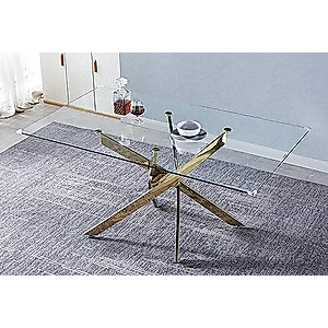 Goderfuu 51 inch Glass Dining Table Set for 4, Modern Dining Room Table with Gold Stainless Steel Base, Contemporary Tempered Glass Rectangle Dining Table, Kitchen Dining Room Tables Dinner Table