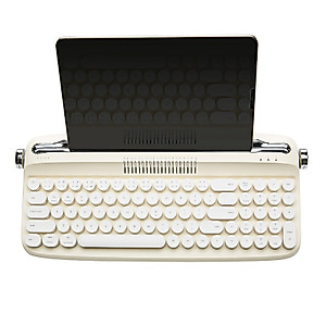 YUNZII Upgraded Wireless Typewriter Keyboard,with Retro Integrated Stand,USB-C/Bluetooth,Cute Round Keycaps, USB-C/Bluetooth Connection for Table, Phone, PC and Win/Mac/Android (B309, Ivory Butter)