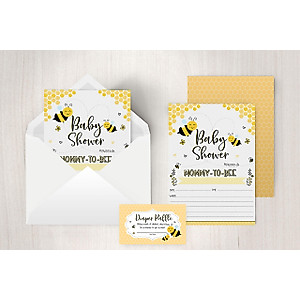 Your Main Event Prints Mom To Bee Baby Shower Invitations, Neutral Yellow Bee Baby Shower Invites with Diaper Raffles Cards, Sprinkle, 20 Invites Including Envelopes