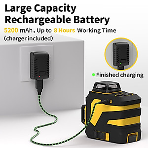 IKOVWUK Laser Level, 3x360° Cross Line Laser for Construction and Picture Hanging, 12 Green Lasers with Self-leveling, 3D Vertical & Horizontal Line, Level Tool with 5200 mAh Rechargeable Battery