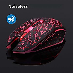 TENMOS K6 Wireless Gaming Mouse, Rechargeable Silent LED Optical Computer Mice with USB Receiver, 3 Adjustable DPI level and 6 Buttons, Auto Sleeping for Laptop/PC/Notebook (Red Light)