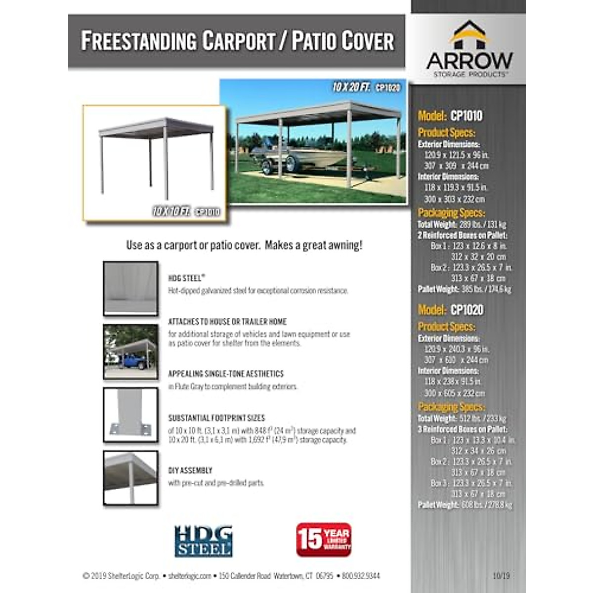 Arrow Sheds CP1010 Free Standing Car Port, 10 by 10-Feet