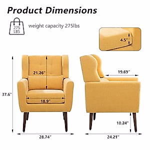 Lefosure Modern Accent Chairs,Upholstered Arm Chairs with Pillow,Mid Century Sofa Chairs with Chenille Fabric,Comfy Reading Chair for Living Room,Bedroom (Yellow, Set of 2)