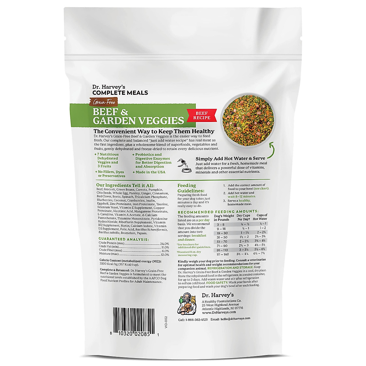Dr. Harvey's Beef & Garden Veggies Dog Food, Human Grade Grain-Free Dehydrated Food for Dogs with Freeze-Dried Beef, Trial Size (5.5 Oz)
