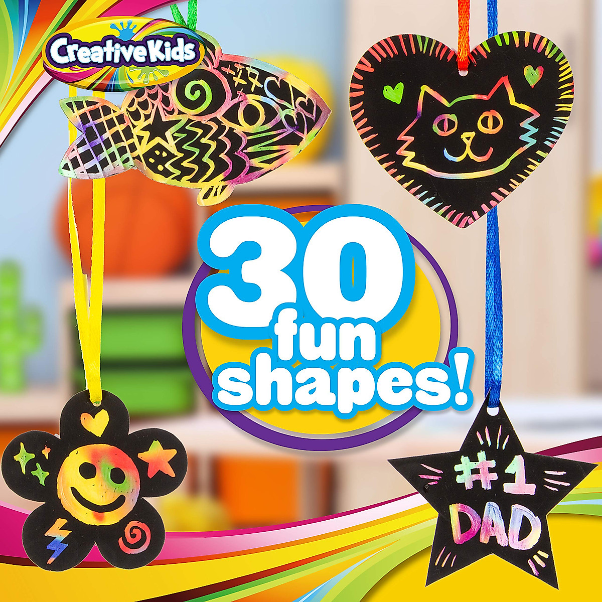 Creative Kids Rainbow Scratch Paper Craft Set - 185 Pieces Scratch Paper Art Kit - Black Scratch Off Pad - Magic Scratchboard Sheets, Stencils - Great Family Activity - Gift for Girls and Boys 4+